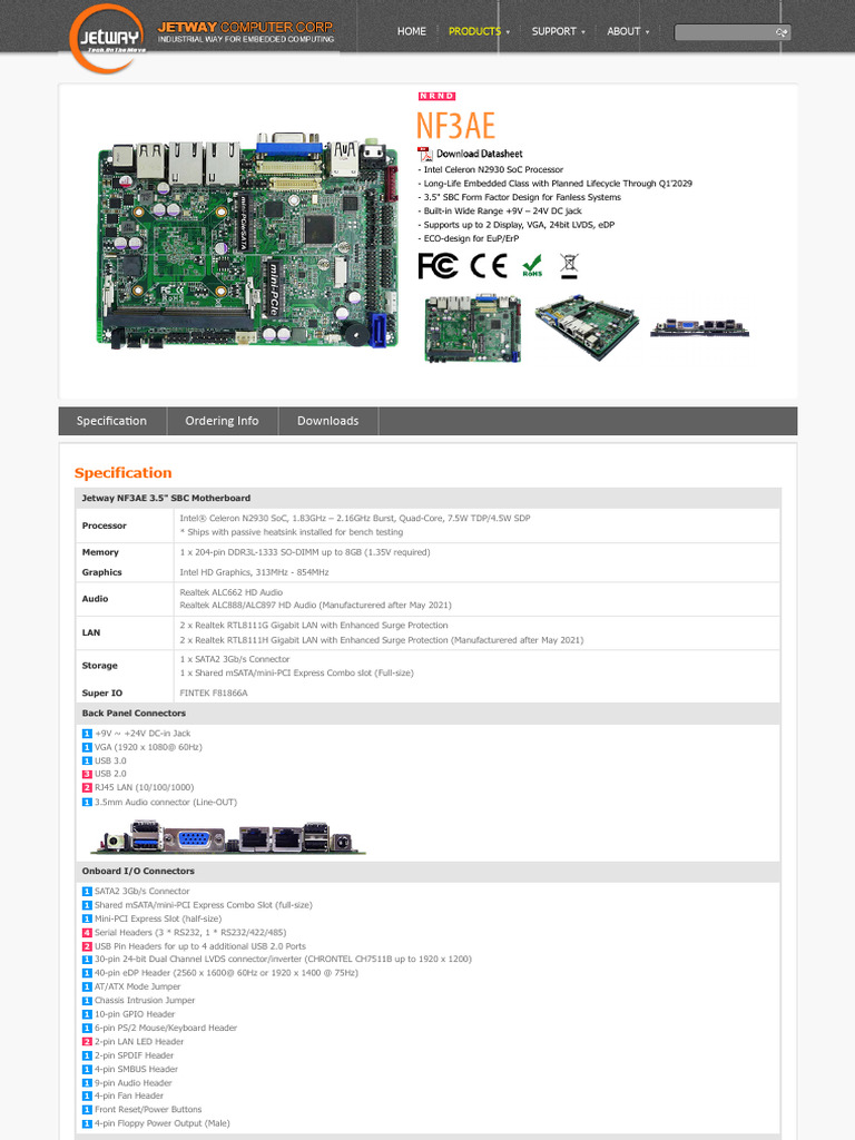 NF3AE - JNF3AE - Intel Celeron Bay Trail N2930 J1900 3.5 - SBC - JETWAY COMPUTER CORP | PDF ...