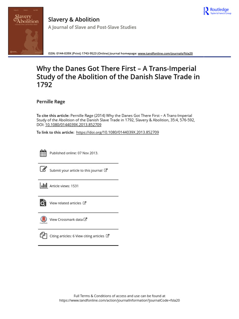 Why The Danes Got There First A Trans-Imperial Study of The Abolition of The Danish Slave Trade ...