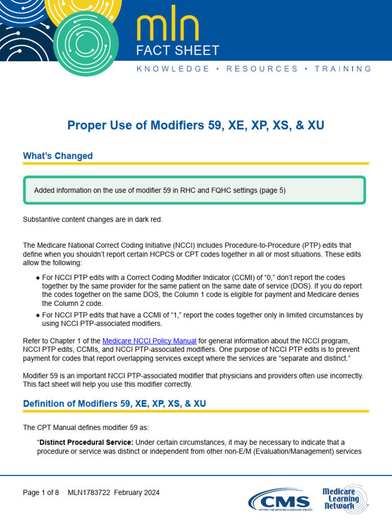 Proper Use of Medicare Modifiers 59, XE, XP, XS, XU | PDF ...