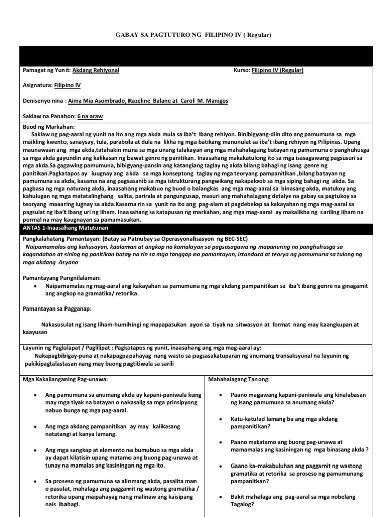 UBD RDC Unang Markahan Si Pingkaw | PDF