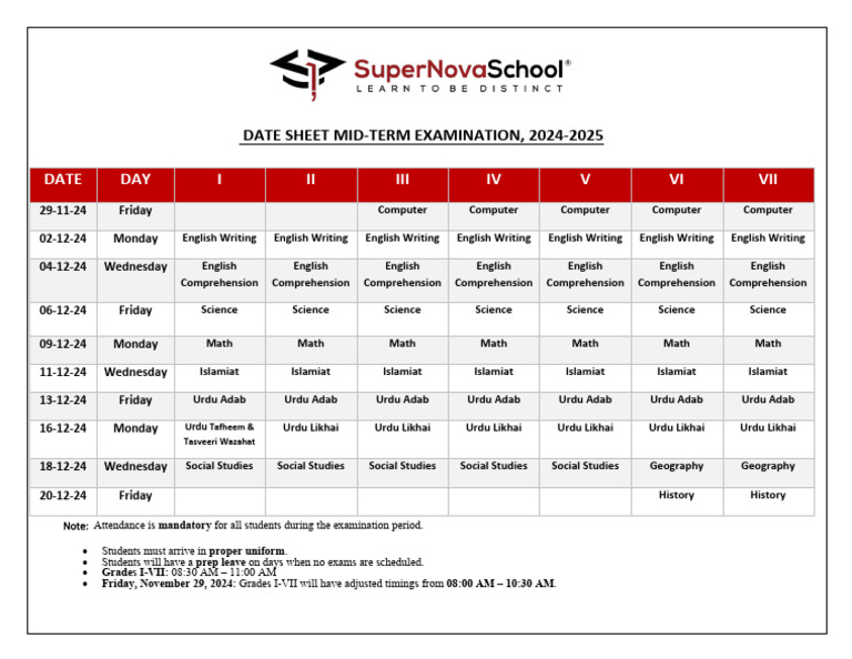 Mid-Term Exam Schedule 2024-2025 | PDF