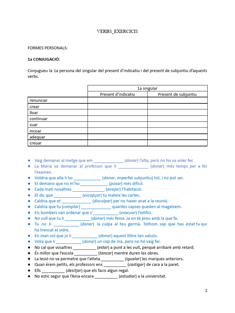 Verbs Exercicis | PDF
