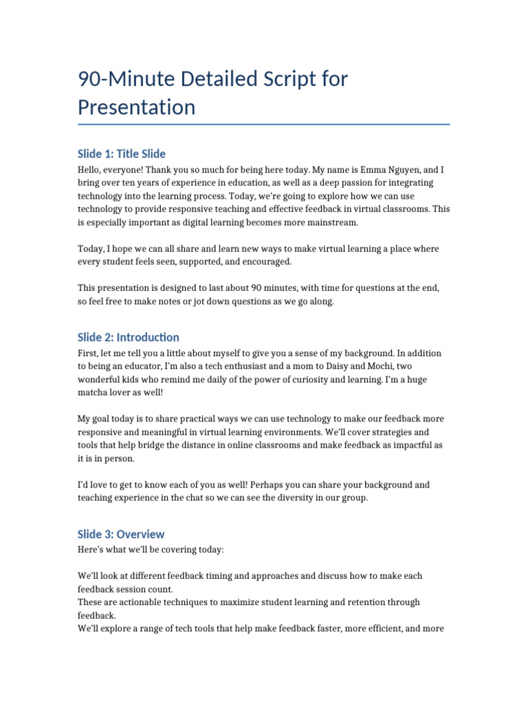 90 Minute Presentation Script | PDF | Learning | Behavior Modification