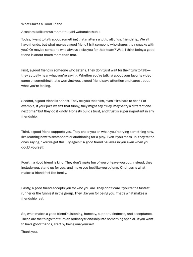 Qualities of a Good Friend | PDF