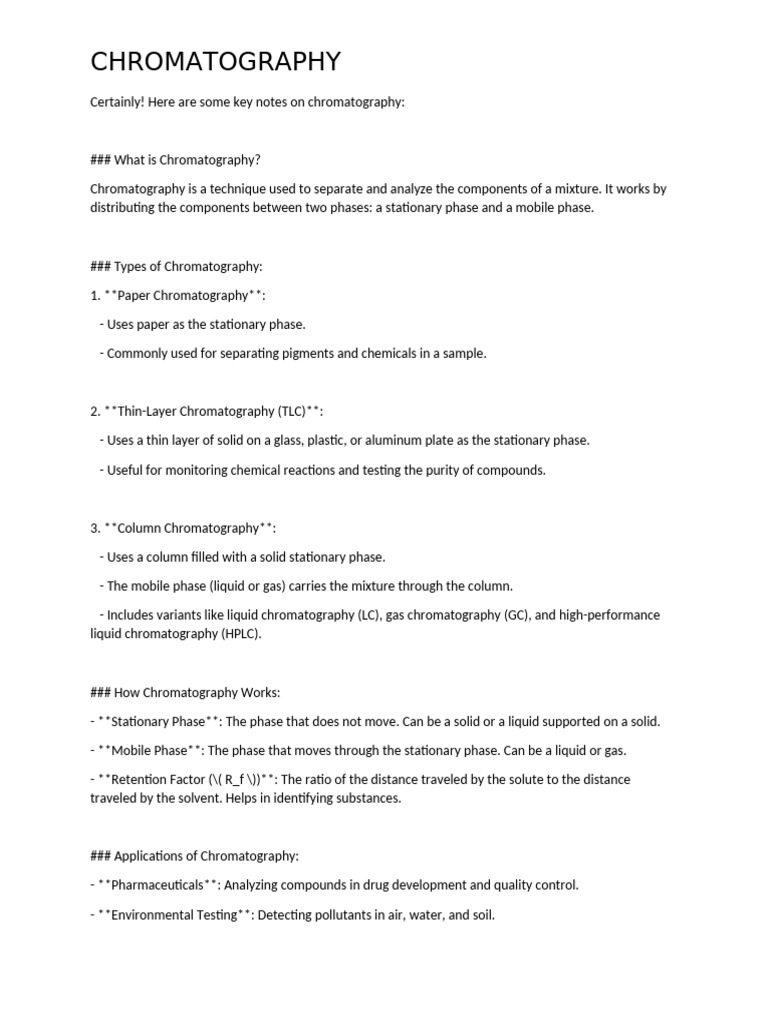 Chromatography Key Notes | PDF