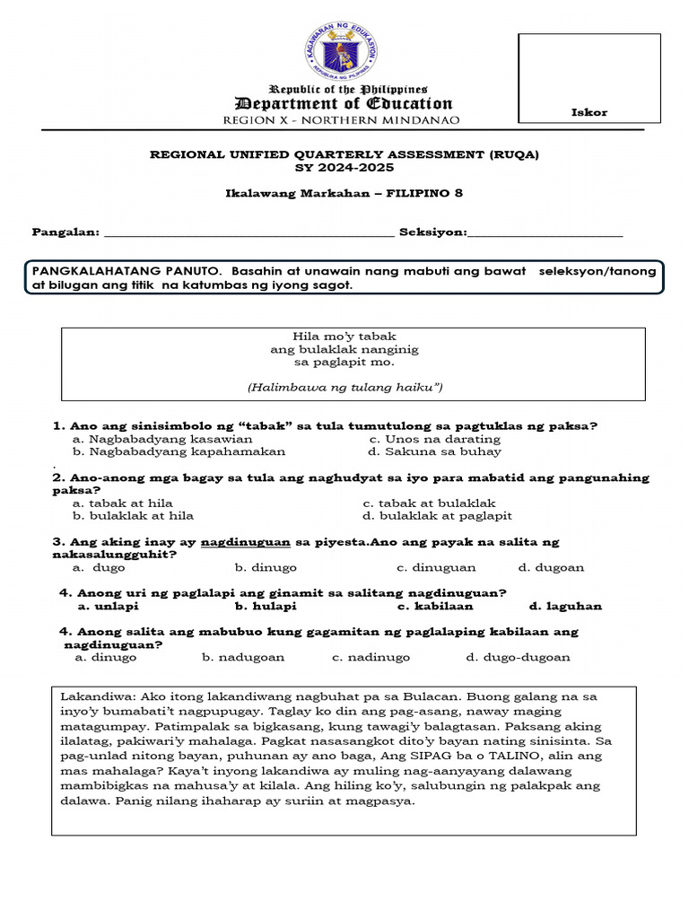 Filipino 8 - Quarter 2 | PDF