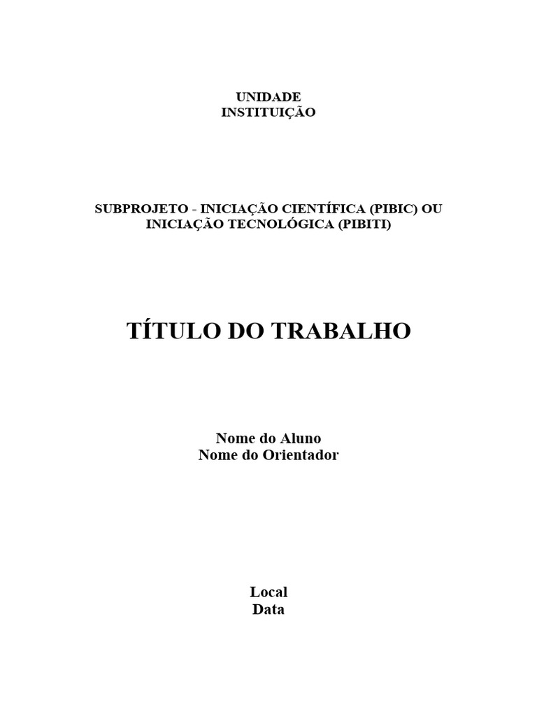 Estrutura de Subprojeto PIBIC/PIBITI | PDF
