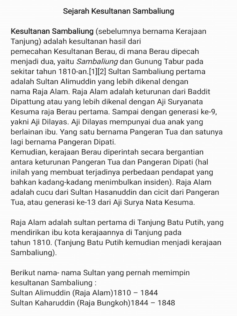 Sejarah Kesultanan Sambaliung | PDF
