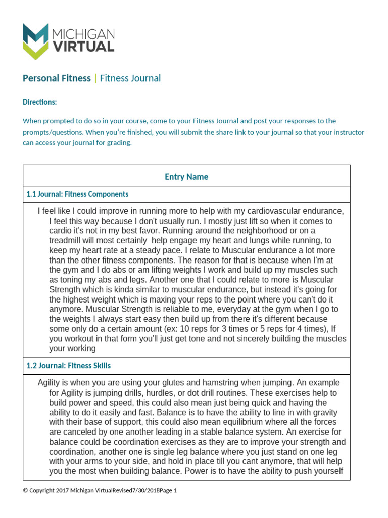 Fitness Journal Template | PDF | Sleep | Strength Training