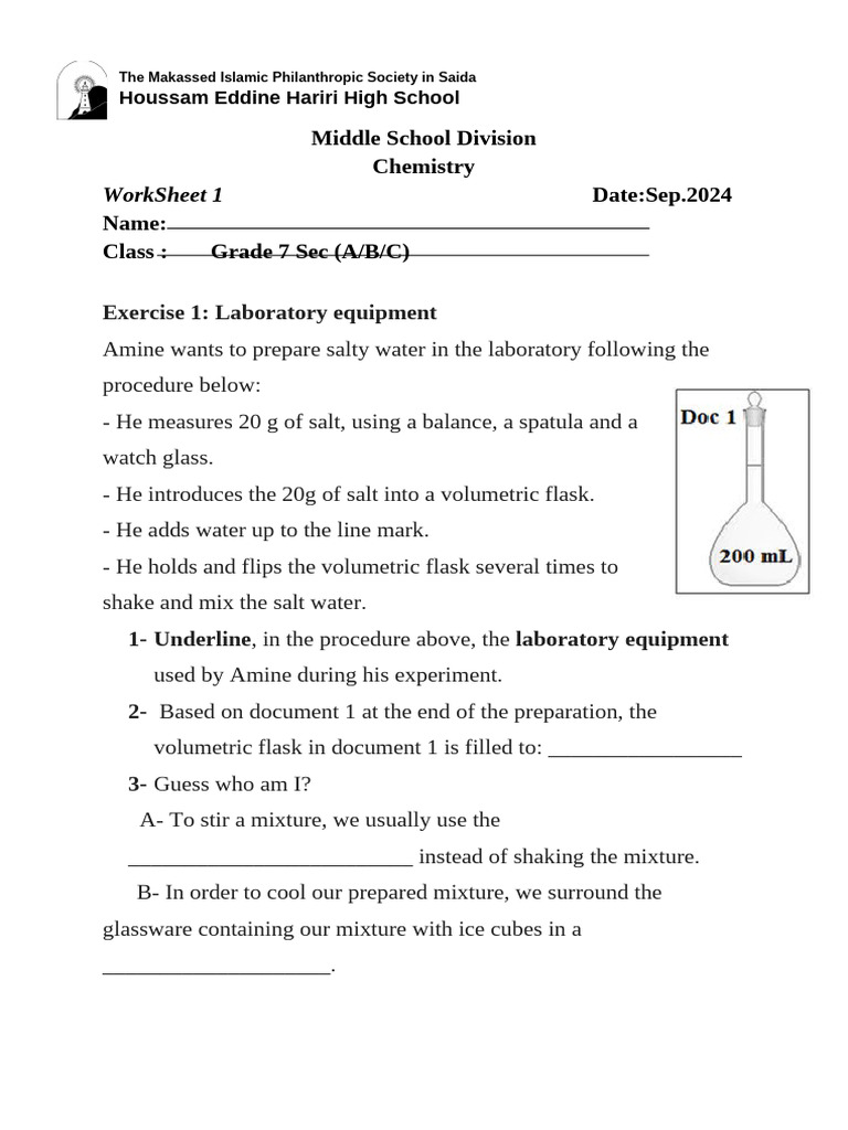 Worksheet 1 Lab Materials and Rules | PDF