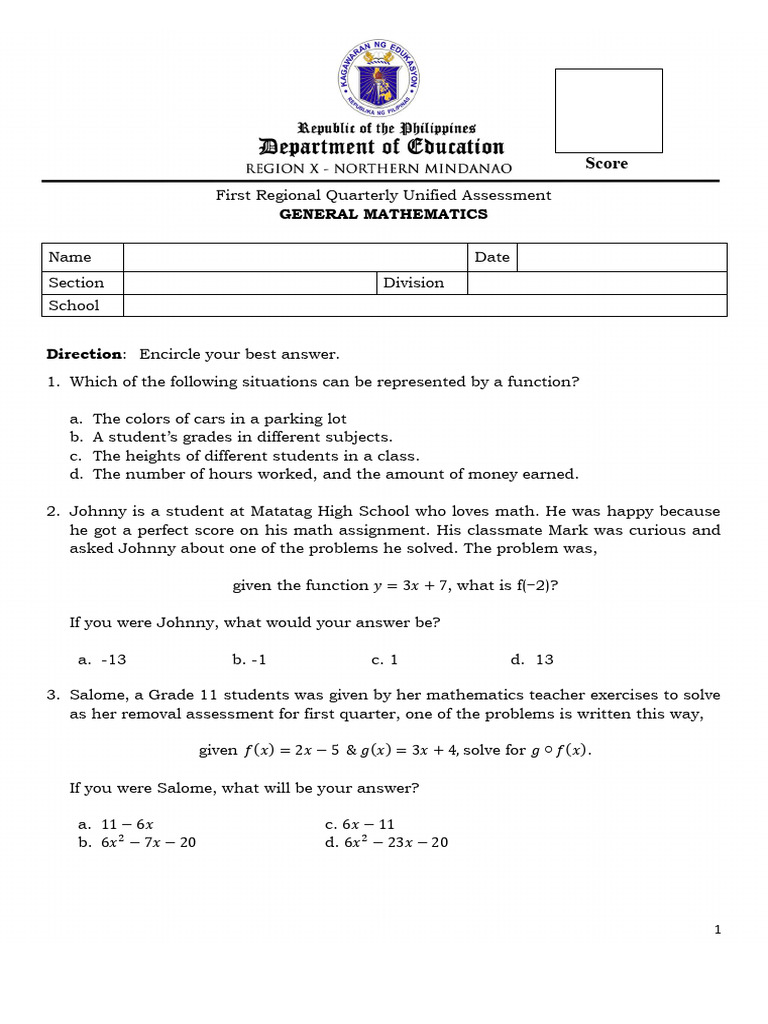 MATH 11 Q1 RUQA 2024 | PDF | Fahrenheit | Temperature