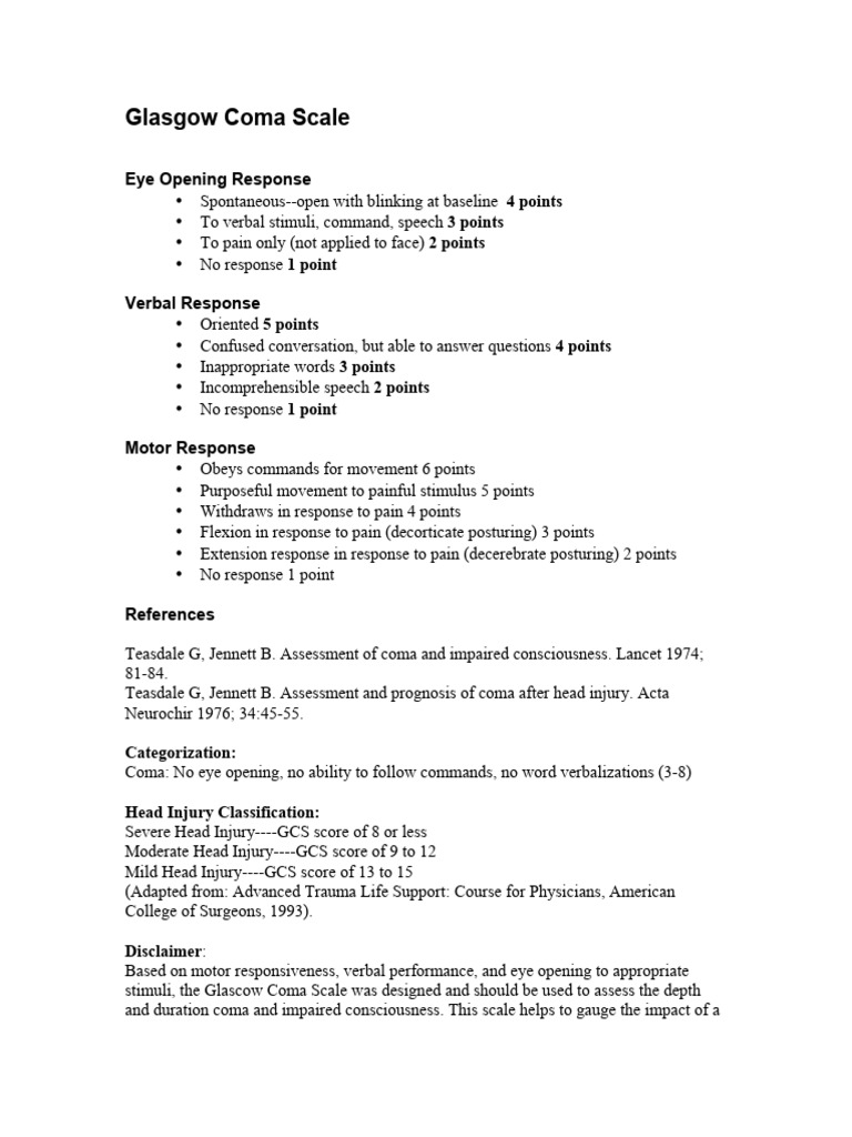 Glasgow Coma Scale ?. | PDF | Coma | Pain