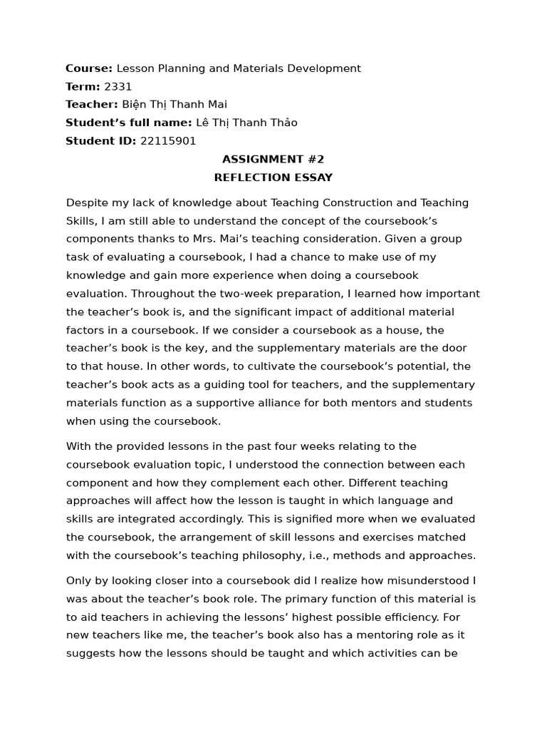 HSU Lesson Plan & Material Development Reflectional Essay | PDF ...