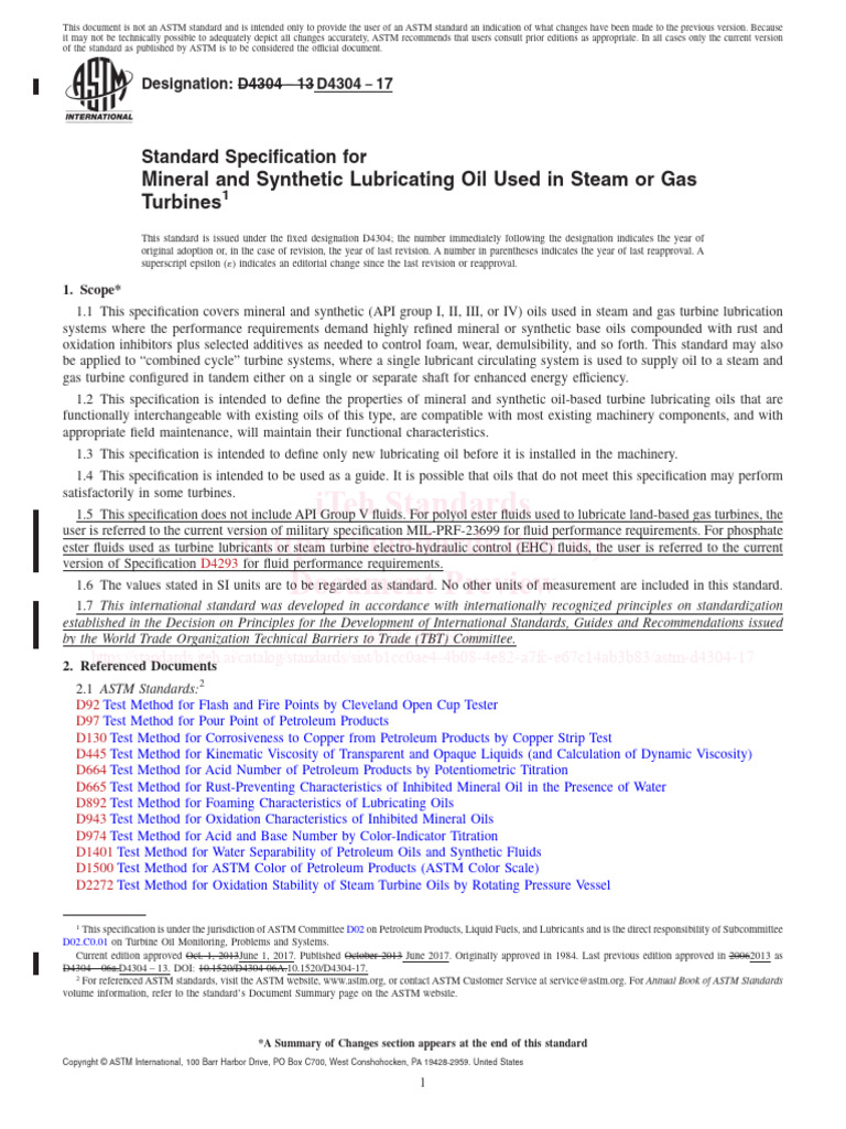 ASTM D4304 Turbine Oil Specifications | PDF | Motor Oil | Lubricant