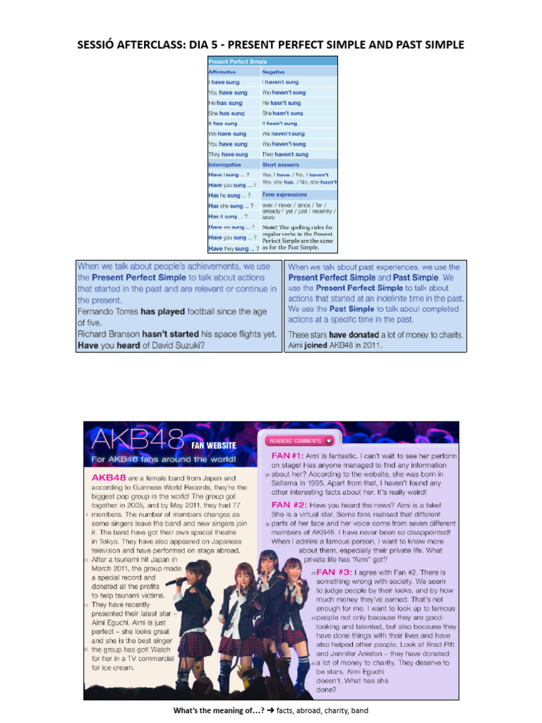 Sessió Afterclass - Dia 3 - Present Perfect Simple and Past Simple | PDF