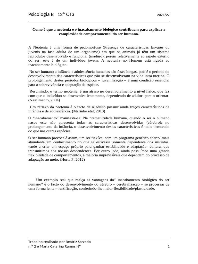 Neotenia e Inacabamento Biologico- Complexidade Humana | PDF | Humano ...