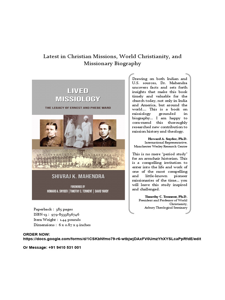 Lived Missiology The Legacy of Ernest An | PDF