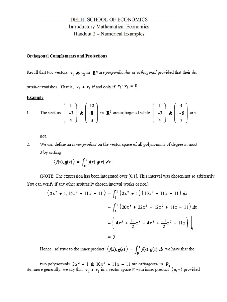Handout_2_-_Numerical_Examples | PDF | Linear Subspace | Vector Space