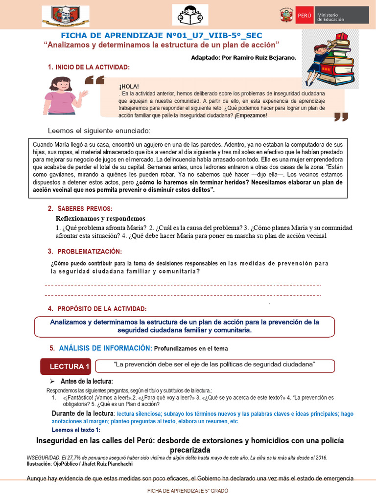 FICHA DE APRENDIZAJE #01 - U7 - VIIB - 5° Grado - COM | PDF | Policía | Crimen organizado