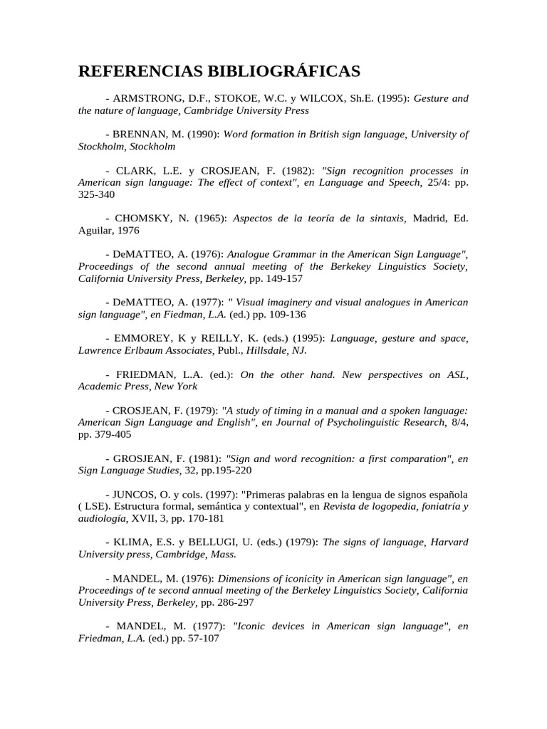 Referencias Bibliográficas | PDF | Sign Language | Cognitive Science