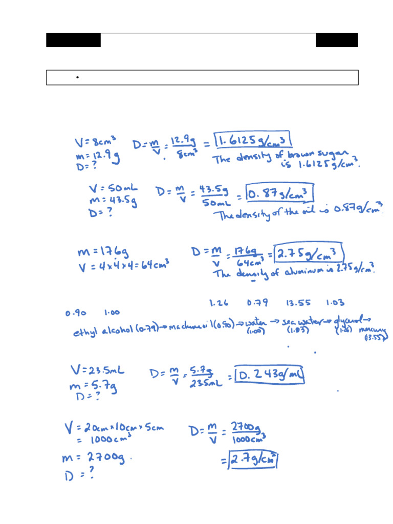 Density Calculation Practice Problems | PDF | Density | Volume