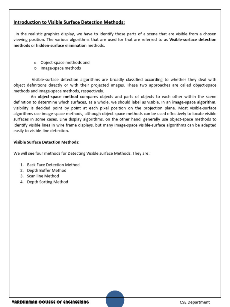 Unit 5 Visible Surface Detection Methods | PDF | Geometry | Graphics