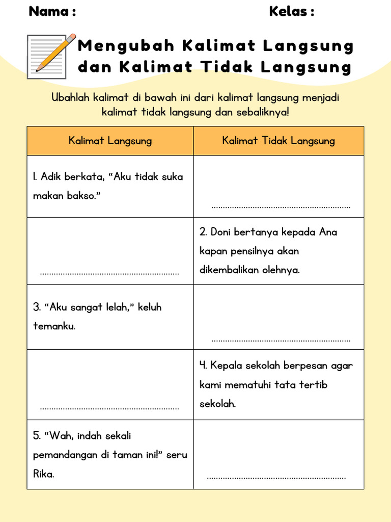 LKPD Kelas 7 Kalimat Langsung Dan Tidak Langsung | PDF