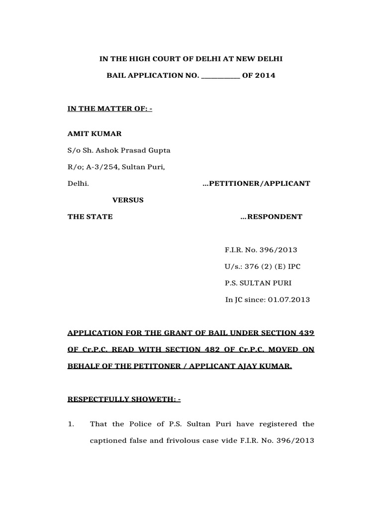 Bail Application in High Court 2 | PDF | Bail | Affidavit
