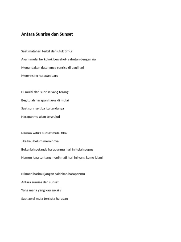 Antara Sunrise Dan Sunset | PDF