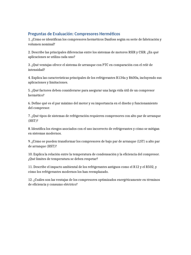 Preguntas Compresores Hermeticos | PDF