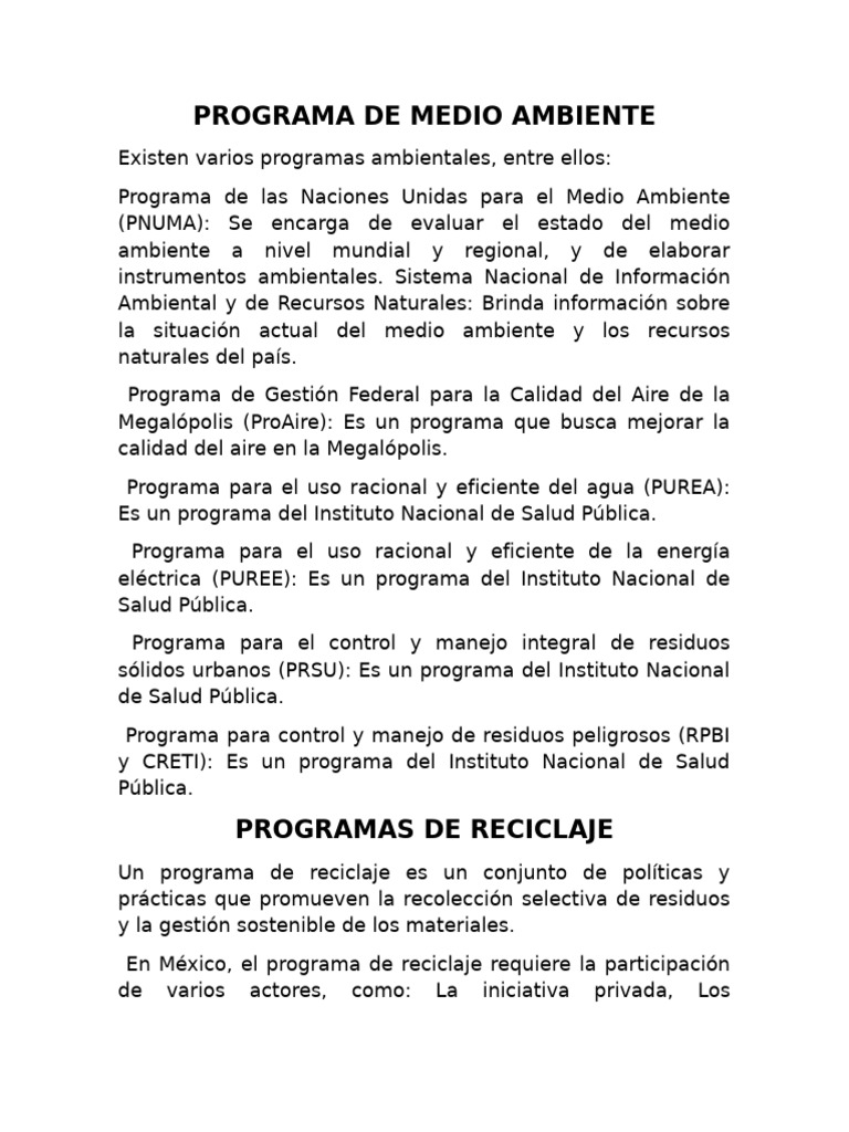 Programas Ambientales y Reciclaje México | PDF