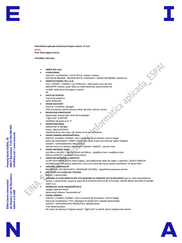 Tutorial 3ds Max EINA Informática Aplicada - ESPAI | PDF