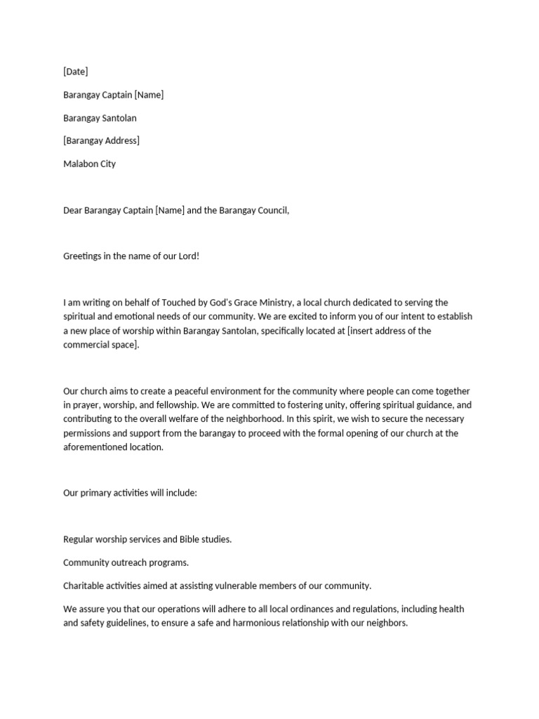 Letter of Intent for New Church Establishment | PDF