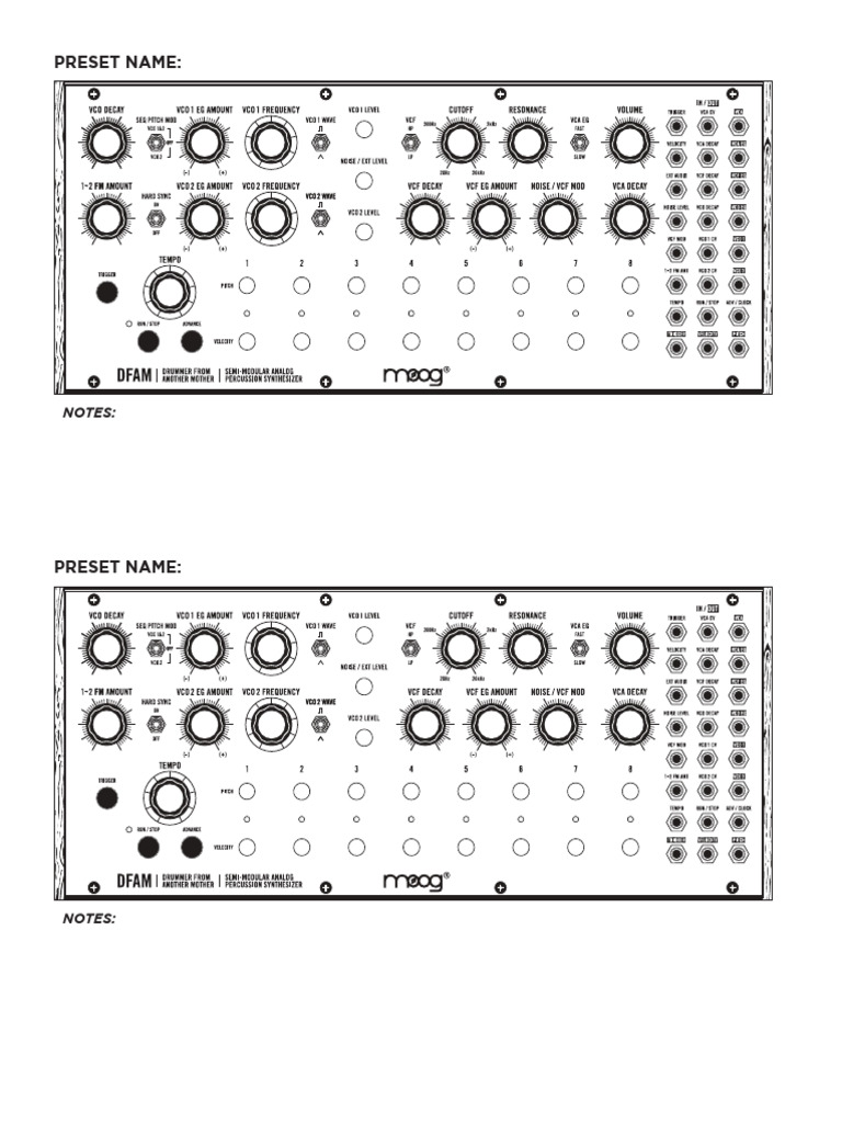 MOOG DFAM Preset Template | PDF