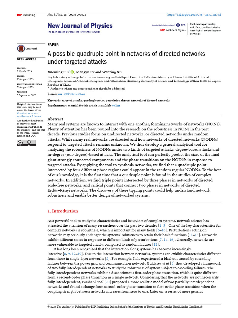 A Possible Quadruple Point in Networks of Directed | PDF | Phase (Matter) | Phase Transition