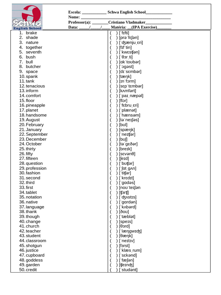 IPA - Exercise 50 WORDS - 01 | PDF | Phonetics | Phonology