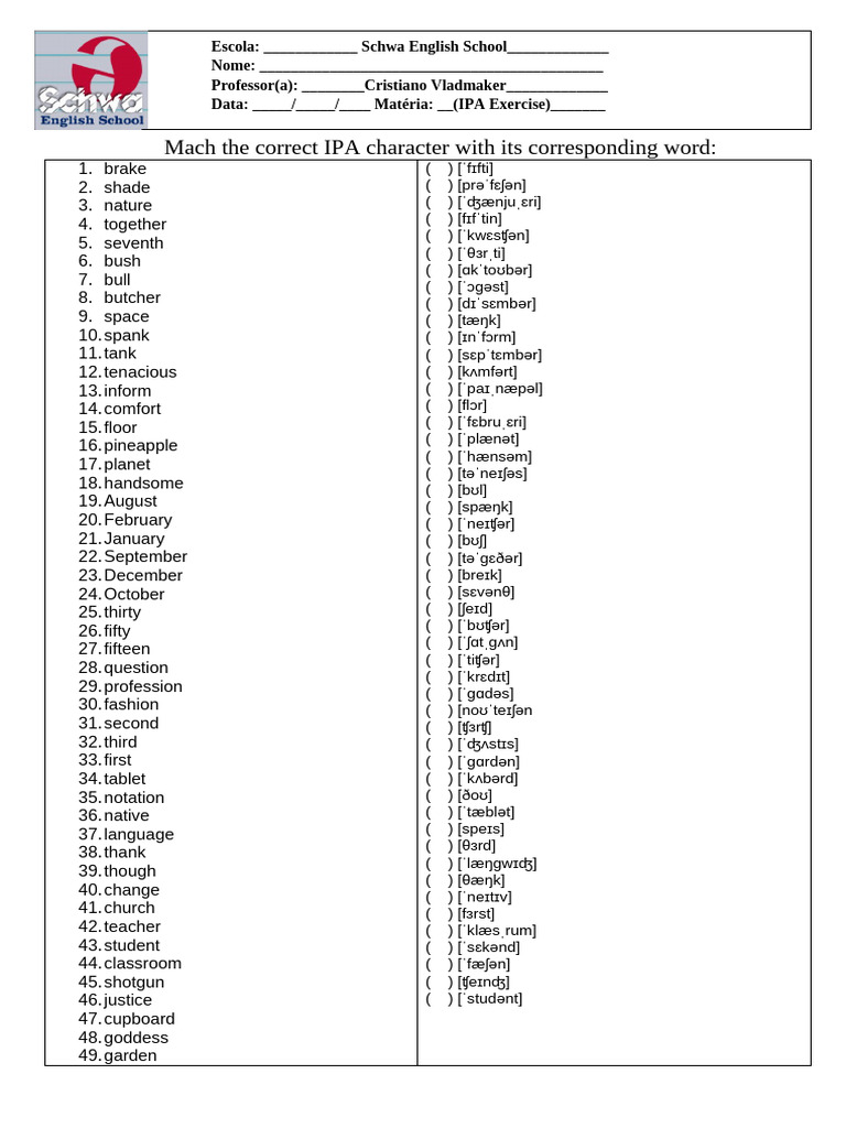 IPA_Exercise 50 WORDS | PDF