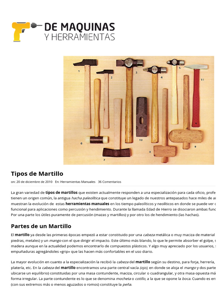 Tipos de Martillos y sus Usos | PDF | Martillo | Hacha