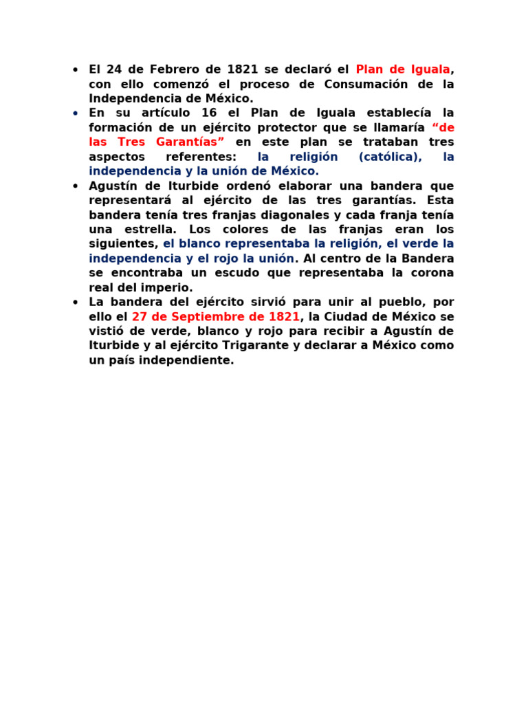 El 24 de Febrero de 1821 se declaró el Plan de Iguala | PDF