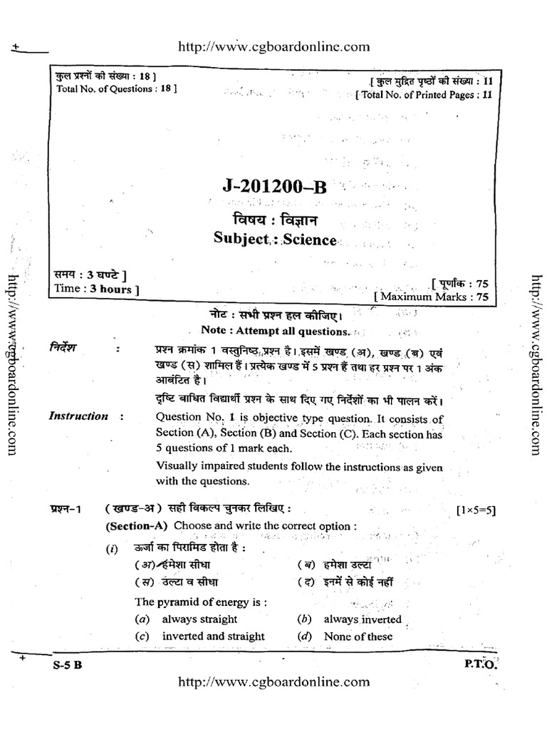 CG Board Class 10 Science J 201200 B 2020 | PDF