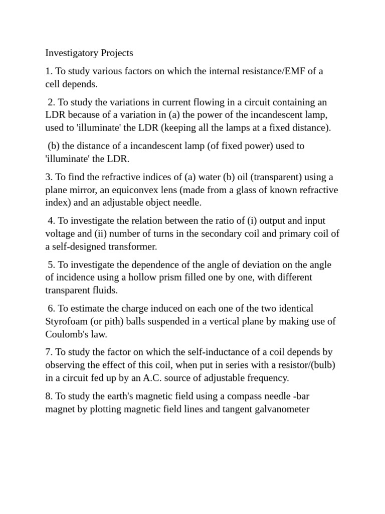 Investigatory Projects | PDF