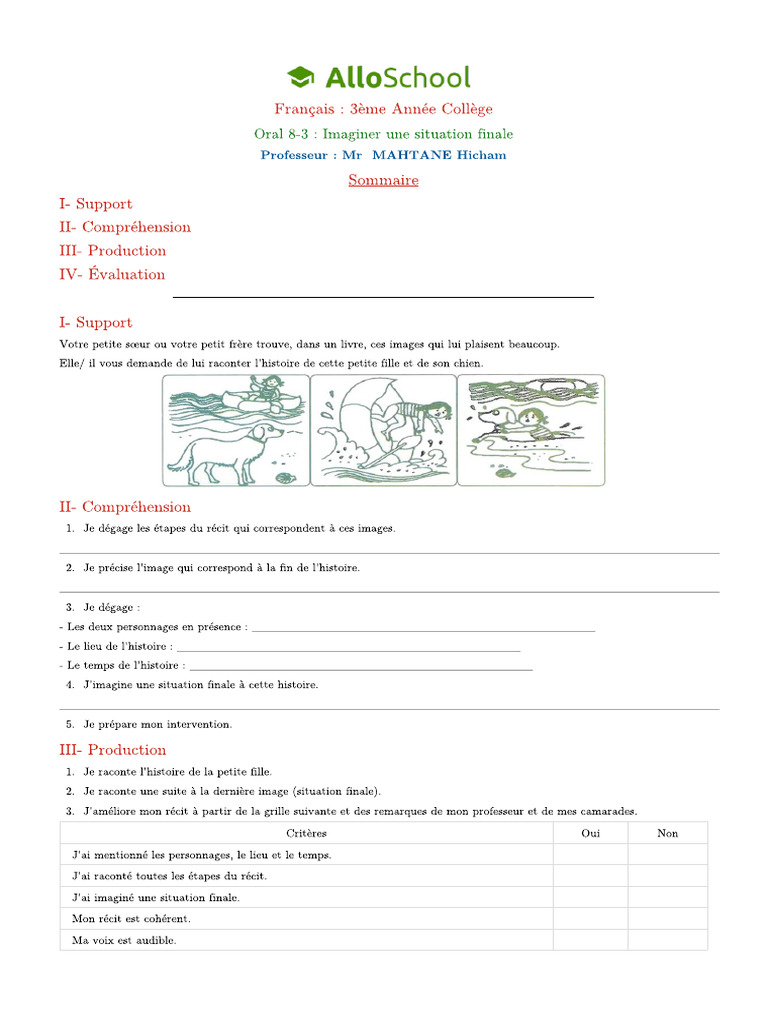 Oral 8 3 Imaginer Une Situation Finale 2 | PDF