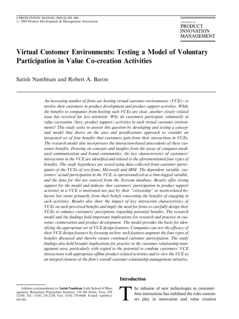 Virtual Customer Environments Testing a Model of Voluntary ...