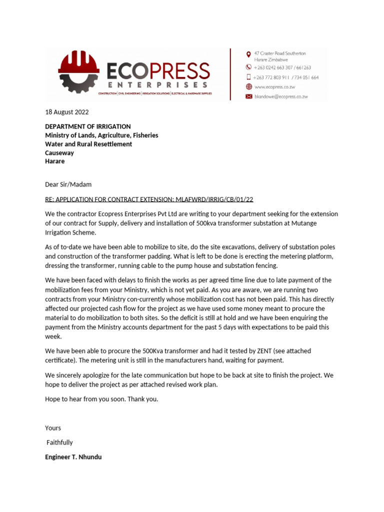 Contract Extension Request | PDF