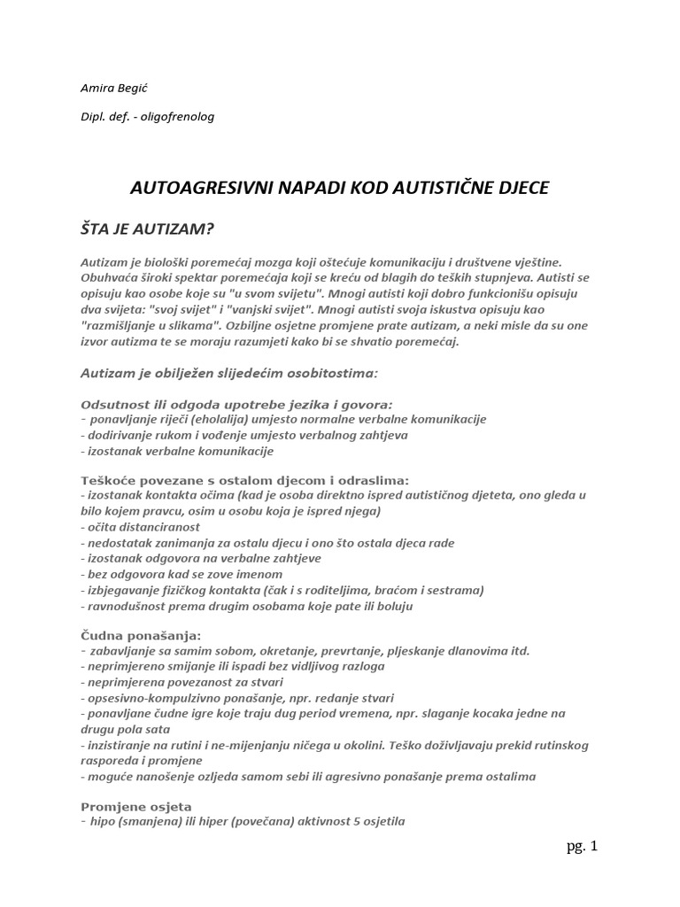Autoagresivni Napadi Kod Autistične Dece | PDF
