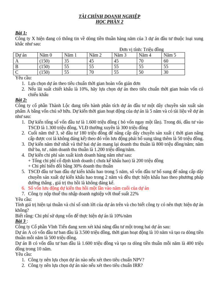 Bài tập TCDN HP2 | PDF