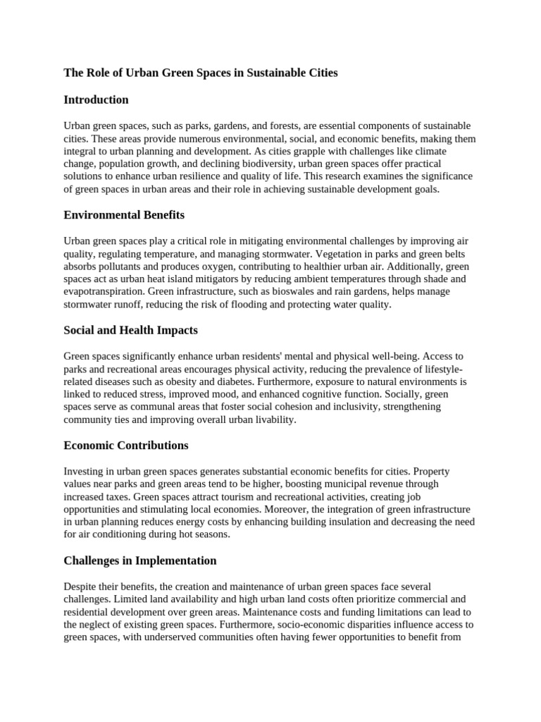 The Role of Urban Green Spaces in Sustainable Cities | PDF ...