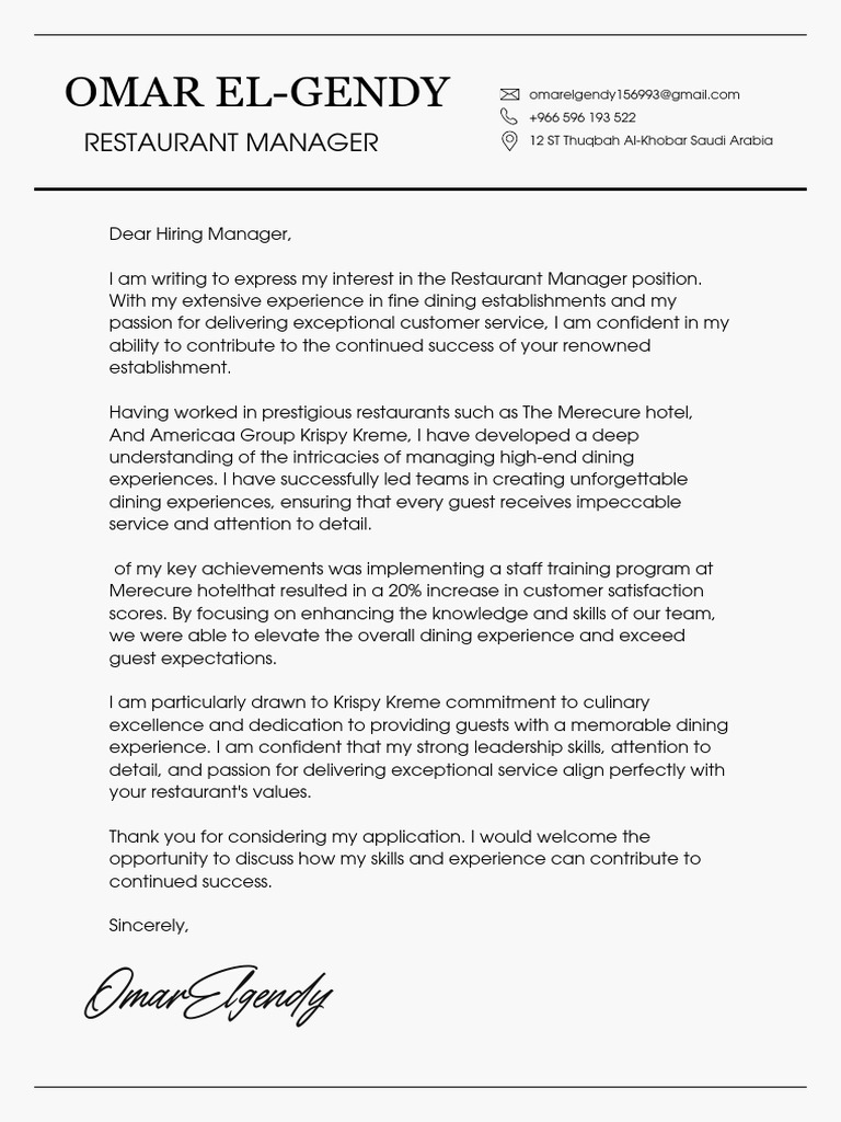 Dear Hiring Manager, I Am Writing To Express My Interest in The ...