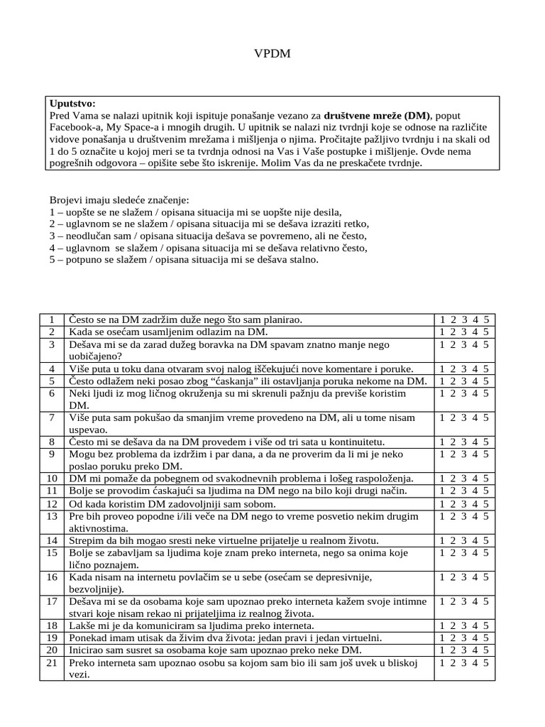 Upitnik VPDM | PDF