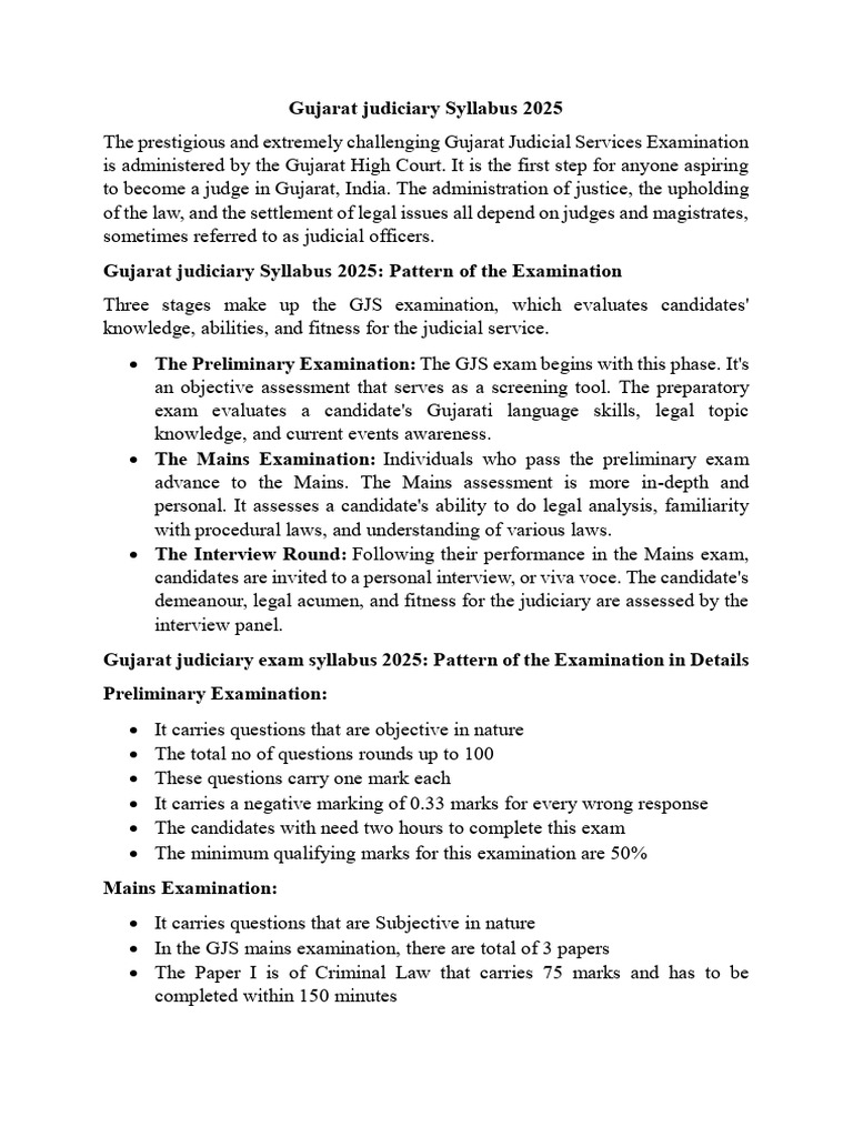 Gujarat Judiciary Exam Syllabus 2025 | PDF | Academic Degree | Judiciaries